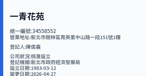 一青花苑的照片-統編 34558552(新北市) 公司登記資料與營業項目詳細圖表