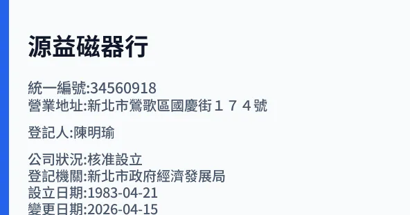 源益磁器行的照片-統編 34560918(新北市) 公司登記資料與營業項目詳細圖表