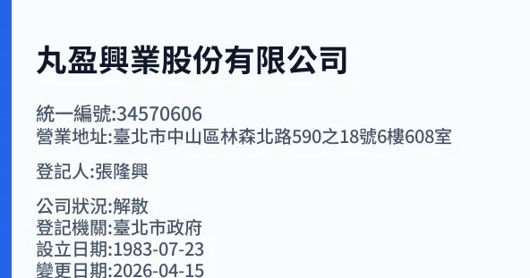 丸盈興業股份有限公司的照片-統編 34570606(臺北市) 公司登記資料與營業項目詳細圖表