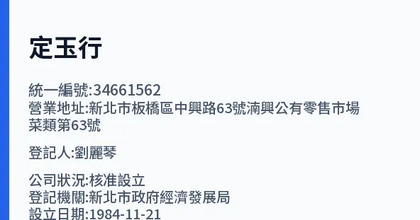 定玉行的照片-統編 34661562(新北市) 公司登記資料與營業項目詳細圖表