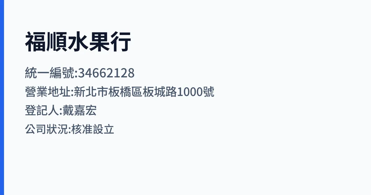 福順水果行 - 統編 34662128(新北市) 公司登記資料與營業項目詳細圖表