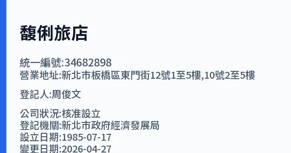 馥俐旅店的照片-統編 34682898(新北市) 公司登記資料與營業項目詳細圖表