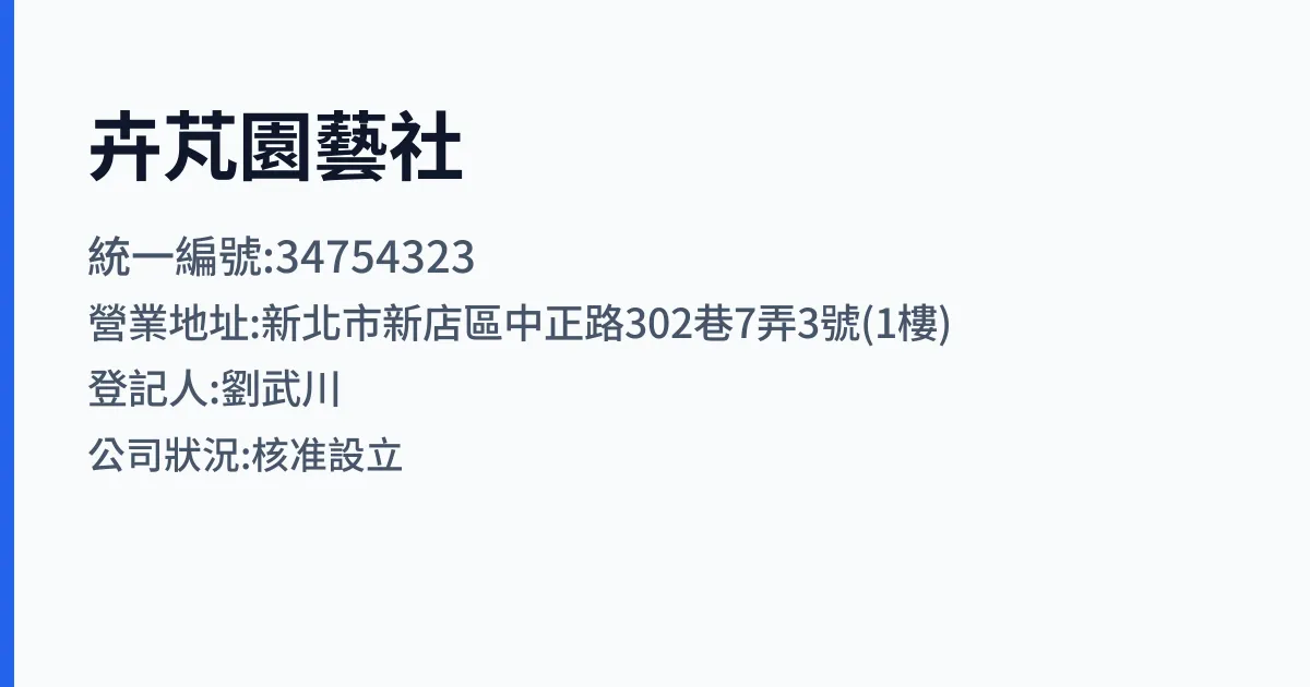 卉芃園藝社 - 統編 34754323(新北市) 公司登記資料與營業項目詳細圖表