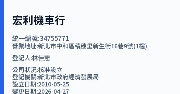 宏利機車行的照片-統編 34755771(新北市) 公司登記資料與營業項目詳細圖表