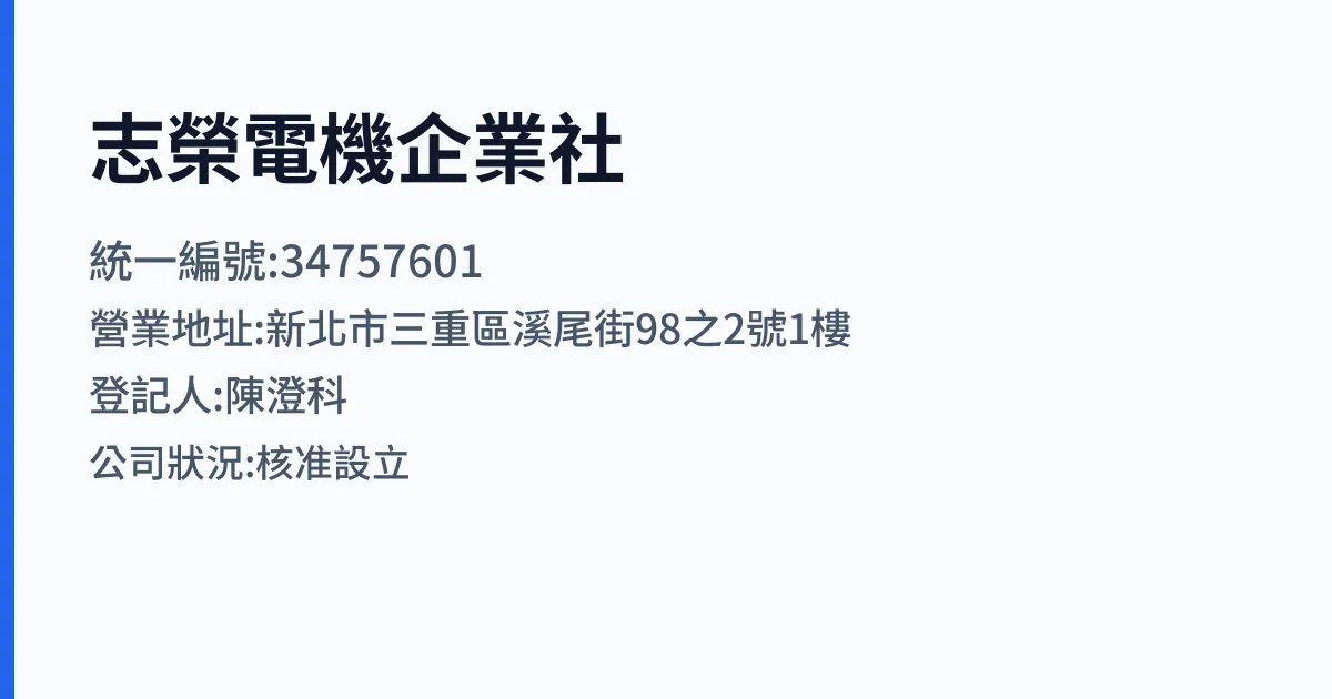 志榮電機企業社 - 統編 34757601(新北市) 公司登記資料與營業項目詳細圖表