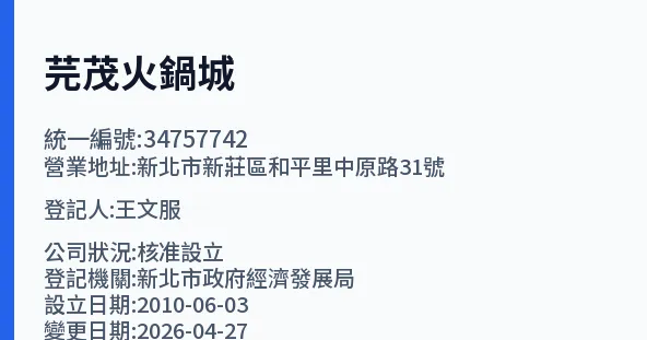 芫茂火鍋城的照片-統編 34757742(新北市) 公司登記資料與營業項目詳細圖表