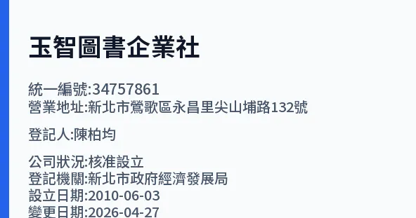 玉智圖書企業社的照片-統編 34757861(新北市) 公司登記資料與營業項目詳細圖表