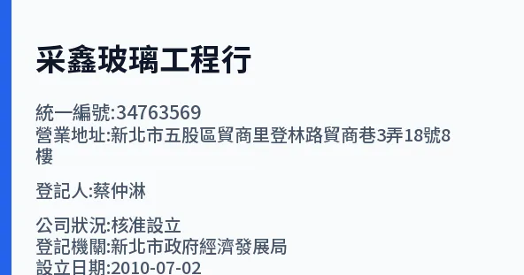 采鑫玻璃工程行的照片-統編 34763569(新北市) 公司登記資料與營業項目詳細圖表
