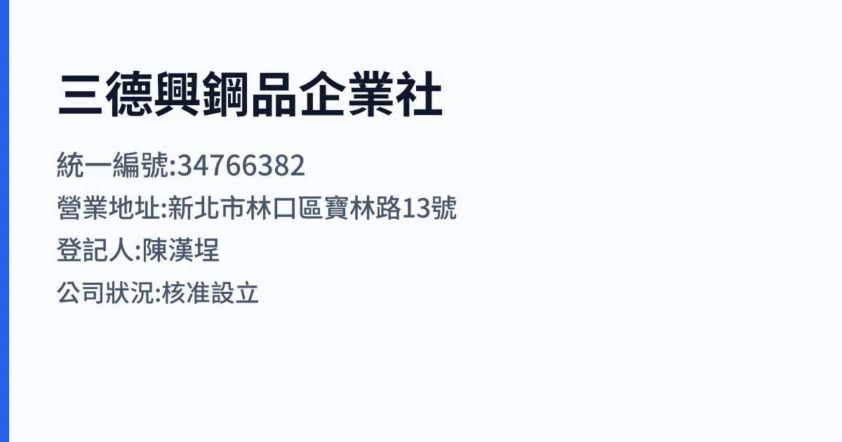 三德興鋼品企業社 - 統編 34766382(新北市) 公司登記資料與營業項目詳細圖表