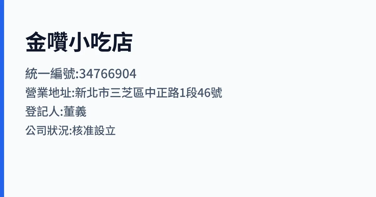 金囋小吃店 - 統編 34766904(新北市) 公司登記資料與營業項目詳細圖表