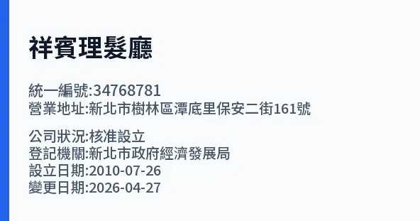 祥賓理髮廳的照片-統編 34768781(新北市) 公司登記資料與營業項目詳細圖表