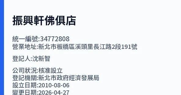 振興軒佛俱店的照片-統編 34772808(新北市) 公司登記資料與營業項目詳細圖表