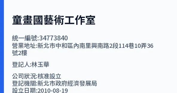 童畫國藝術工作室的照片-統編 34773840(新北市) 公司登記資料與營業項目詳細圖表