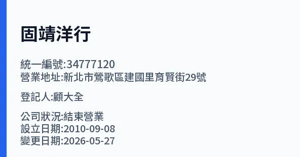 固靖洋行的照片-統編 34777120(新北市) 公司登記資料與營業項目詳細圖表