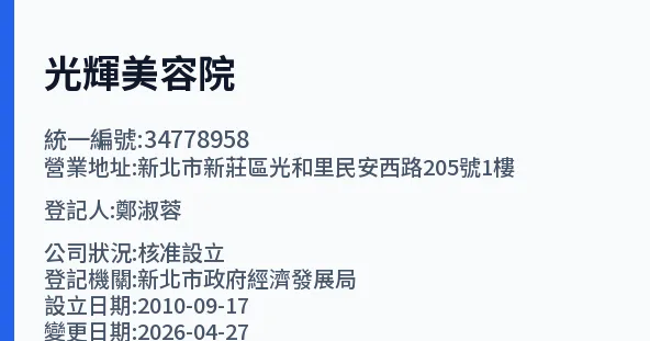 光輝美容院的照片-統編 34778958(新北市) 公司登記資料與營業項目詳細圖表