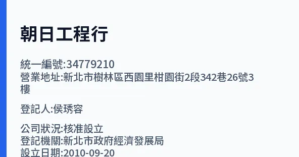 朝日工程行的照片-統編 34779210(新北市) 公司登記資料與營業項目詳細圖表