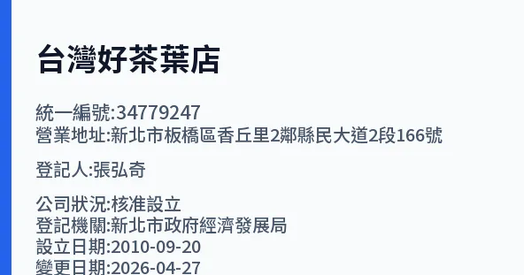 台灣好茶葉店的照片-統編 34779247(新北市) 公司登記資料與營業項目詳細圖表
