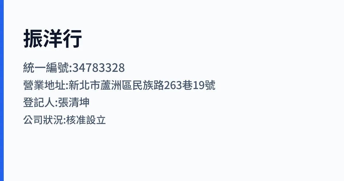 振洋行 - 統編 34783328(新北市) 公司登記資料與營業項目詳細圖表
