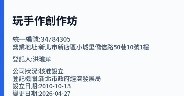 玩手作創作坊的照片-統編 34784305(新北市) 公司登記資料與營業項目詳細圖表