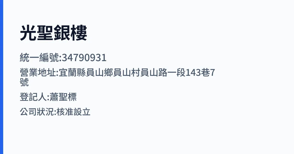 光聖銀樓 - 統編 34790931(宜蘭縣) 公司登記資料與營業項目詳細圖表