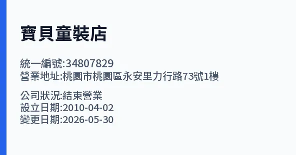寶貝童裝店的照片-統編 34807829(桃園市) 公司登記資料與營業項目詳細圖表