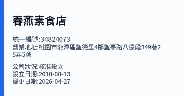 春燕素食店的照片-統編 34824073(桃園市) 公司登記資料與營業項目詳細圖表