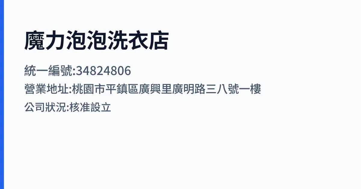 魔力泡泡洗衣店 - 統編 34824806(桃園市) 公司登記資料與營業項目詳細圖表