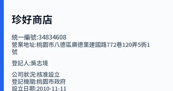 珍好商店的照片-統編 34834608(桃園市) 公司登記資料與營業項目詳細圖表