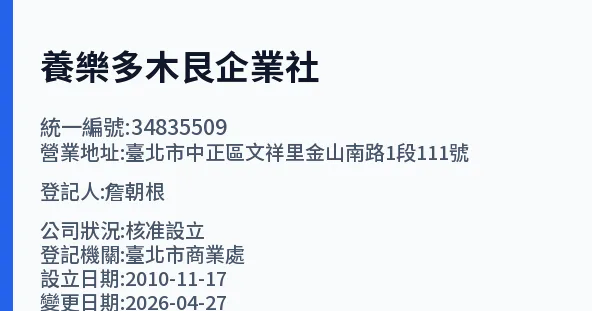 養樂多木艮企業社的照片-統編 34835509(臺北市) 公司登記資料與營業項目詳細圖表