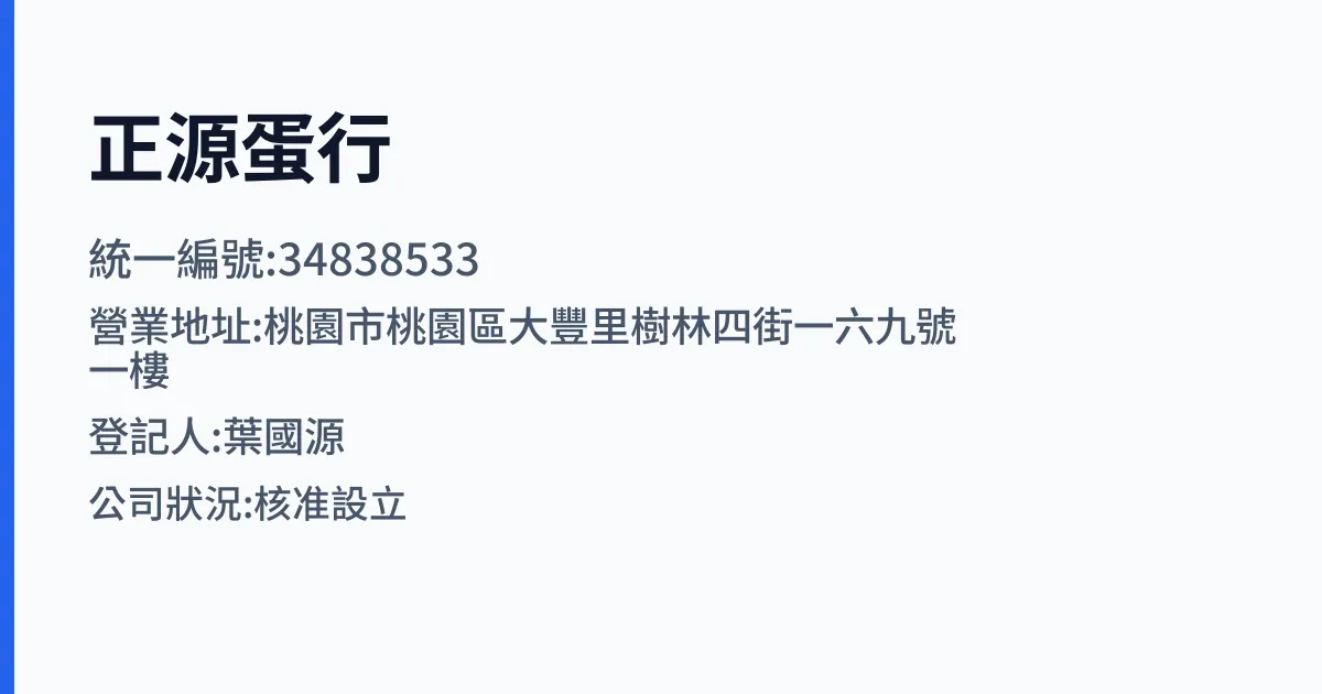 正源蛋行 - 統編 34838533（桃園市） 公司登記資料與營業項目詳細圖表