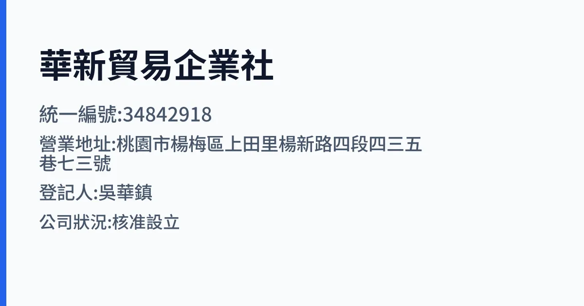華新貿易企業社 - 統編 34842918(桃園市) 公司登記資料與營業項目詳細圖表