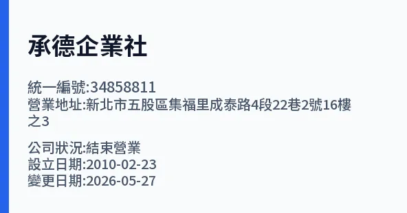 承德企業社的照片-統編 34858811(新北市) 公司登記資料與營業項目詳細圖表