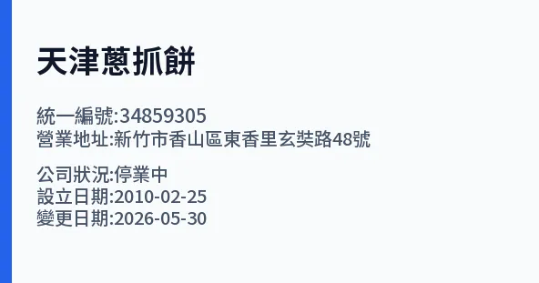 天津蔥抓餅的照片-統編 34859305(新竹市) 公司登記資料與營業項目詳細圖表
