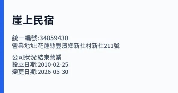 崖上民宿的照片-統編 34859430(花蓮縣) 公司登記資料與營業項目詳細圖表