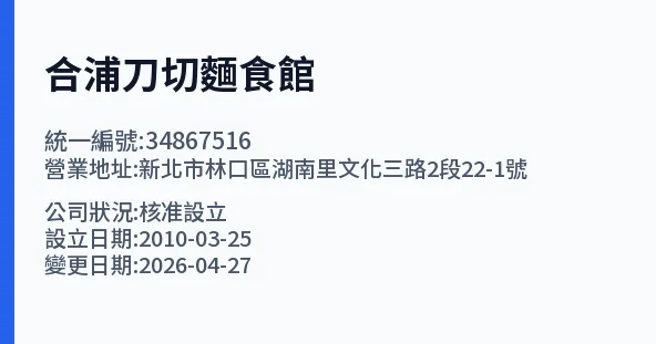 合浦刀切麵食館的照片-統編 34867516(新北市) 公司登記資料與營業項目詳細圖表