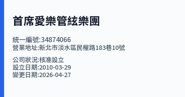 首席愛樂管絃樂團的照片-統編 34874066(新北市) 公司登記資料與營業項目詳細圖表