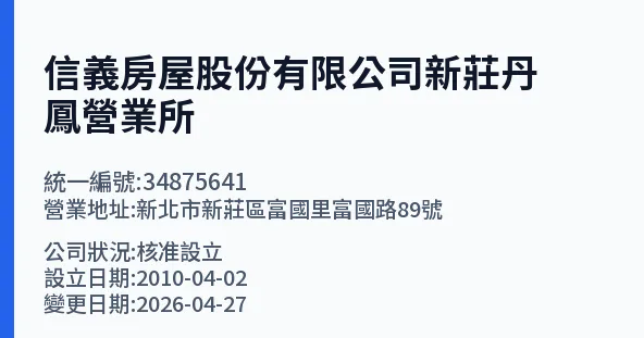 信義房屋股份有限公司新莊丹鳳營業所的照片-統編 34875641(新北市) 公司登記資料與營業項目詳細圖表