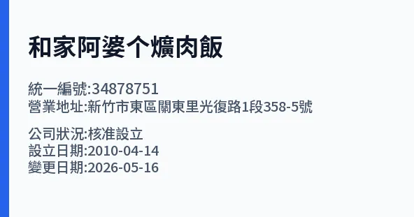 和家阿婆个爌肉飯的照片-統編 34878751(新竹市) 公司登記資料與營業項目詳細圖表