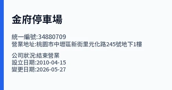 金府停車場的照片-統編 34880709(桃園市) 公司登記資料與營業項目詳細圖表
