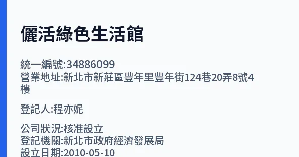 儷活綠色生活館的照片-統編 34886099(新北市) 公司登記資料與營業項目詳細圖表