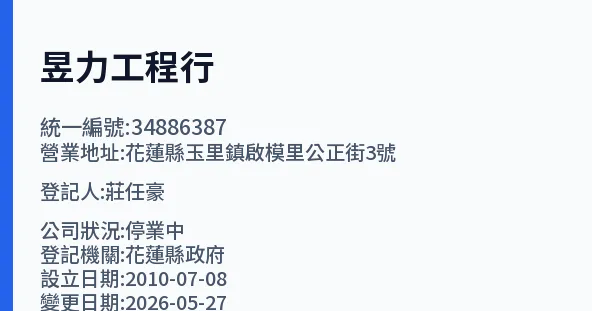 昱力工程行的照片-統編 34886387(花蓮縣) 公司登記資料與營業項目詳細圖表