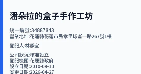 潘朵拉的盒子手作工坊的照片-統編 34887843(花蓮縣) 公司登記資料與營業項目詳細圖表