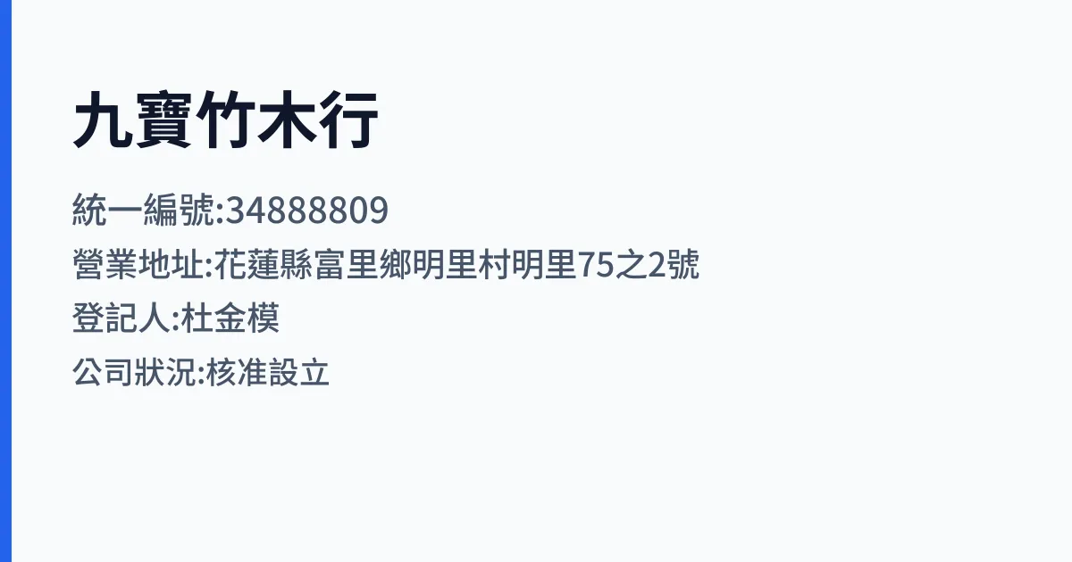九寶竹木行 - 統編 34888809(花蓮縣) 公司登記資料與營業項目詳細圖表
