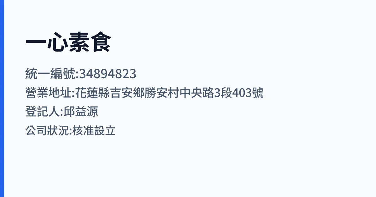一心素食 - 統編 34894823（花蓮縣） 公司登記資料與營業項目詳細圖表