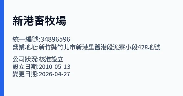 新港畜牧場的照片-統編 34896596(新竹縣) 公司登記資料與營業項目詳細圖表
