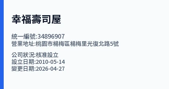 幸福壽司屋的照片-統編 34896907(桃園市) 公司登記資料與營業項目詳細圖表
