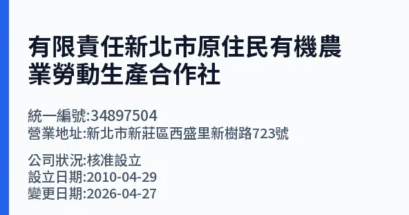 有限責任新北市原住民有機農業勞動生產合作社的照片-統編 34897504(新北市) 公司登記資料與營業項目詳細圖表