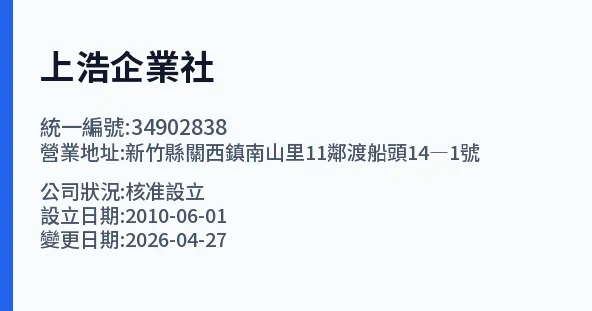 上浩企業社的照片-統編 34902838(新竹縣) 公司登記資料與營業項目詳細圖表