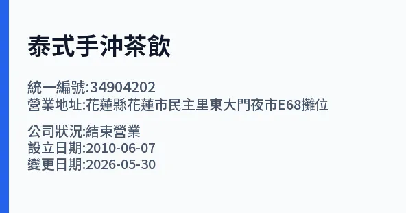 泰式手沖茶飲的照片-統編 34904202(花蓮縣) 公司登記資料與營業項目詳細圖表