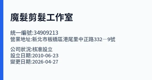 魔髮剪髮工作室的照片-統編 34909213(新北市) 公司登記資料與營業項目詳細圖表